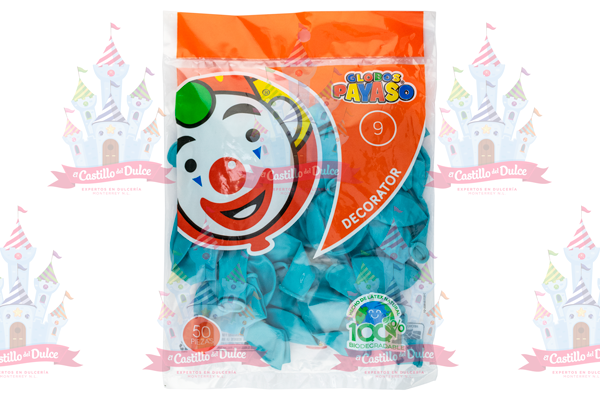 GLOBO DECORATOR #9 AZUL AQUA 100/50 PZA – EL CASTILLO DEL DULCE